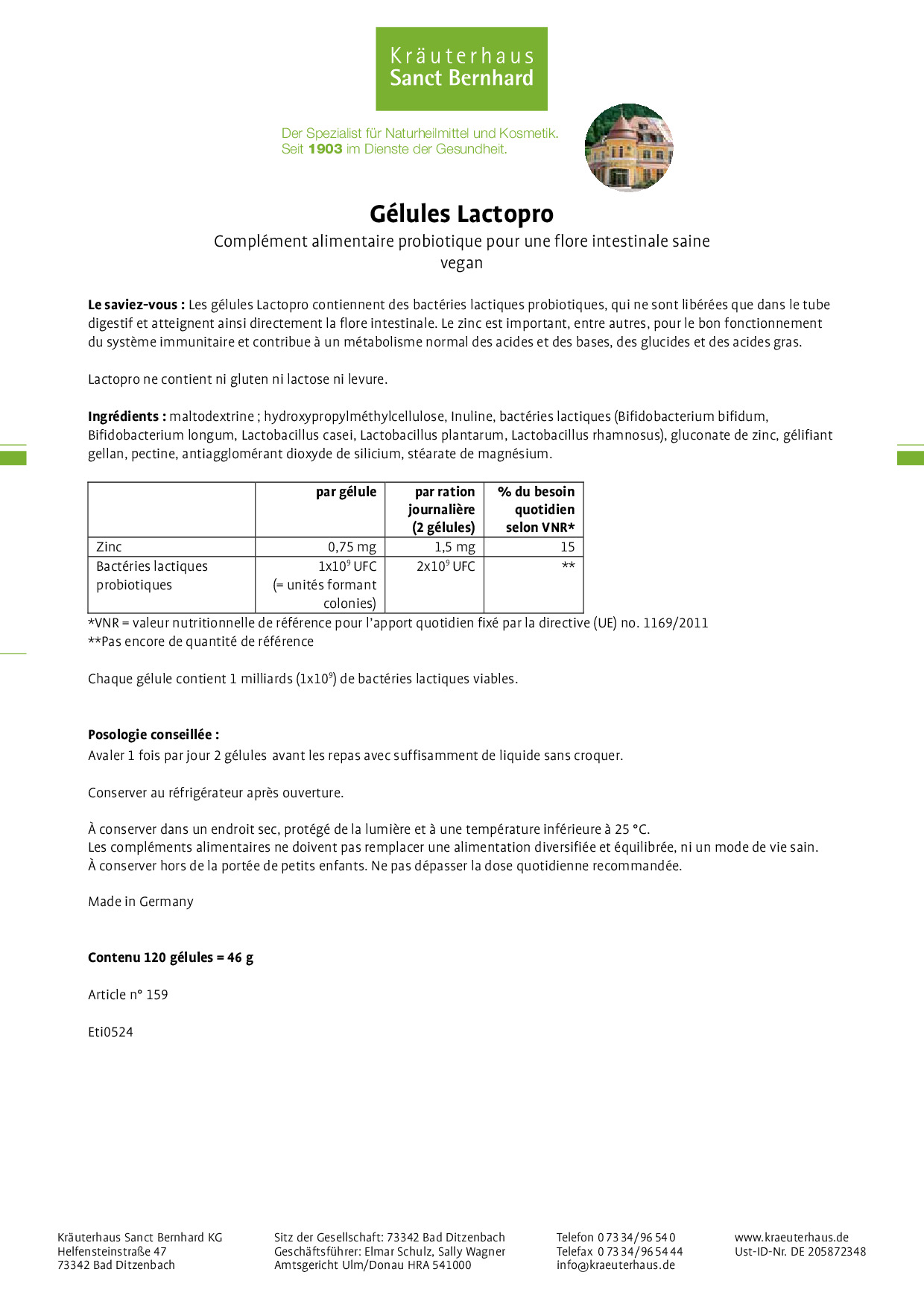 Gélules Lactopro » Commander en ligne dès à présent | Sanct Bernhard