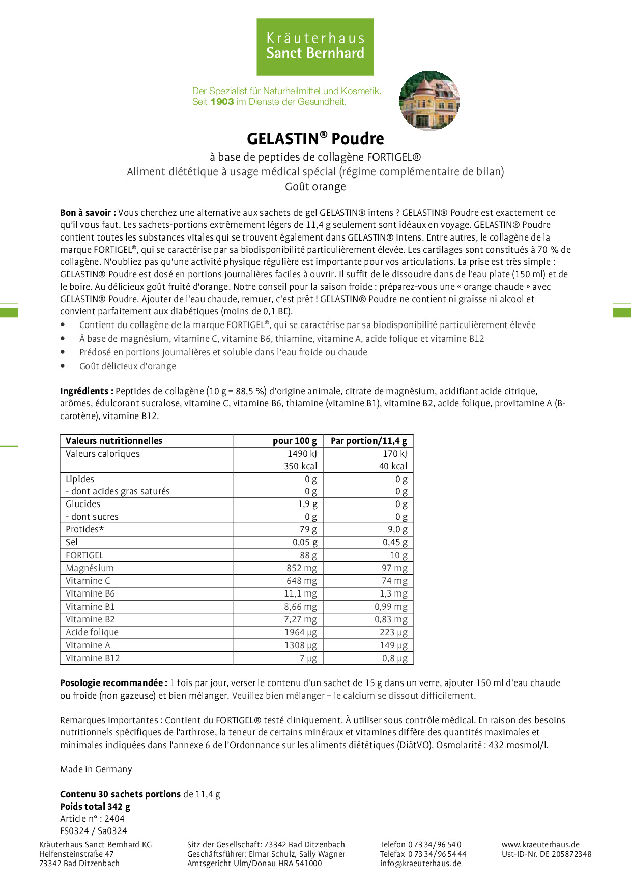 GELASTIN® Poudre | expérience & évaluations de produit | Sanct Bernhard
